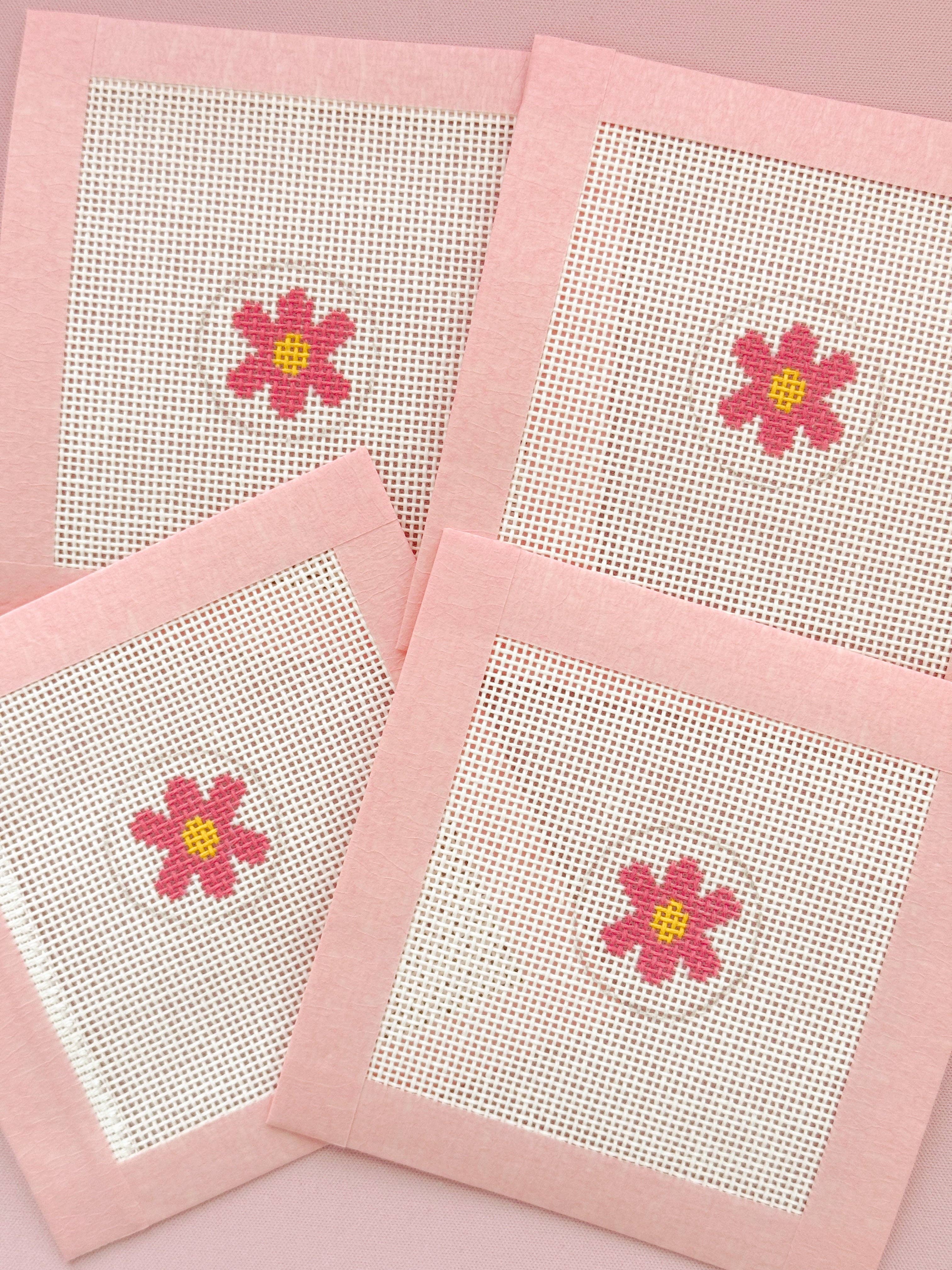 CMini Bag Tag Retro Flower Needlepoint Canvas Hand Painted Key Fob Can ...